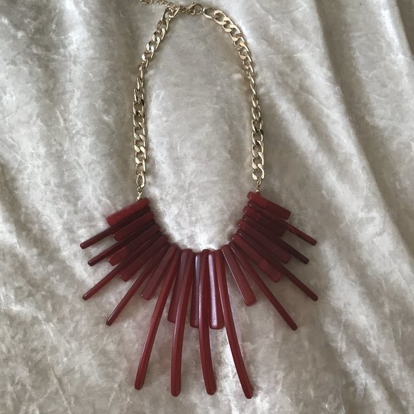 Jewelry | Retro Tiki Red Gold Chain Statement Necklace | Poshmark